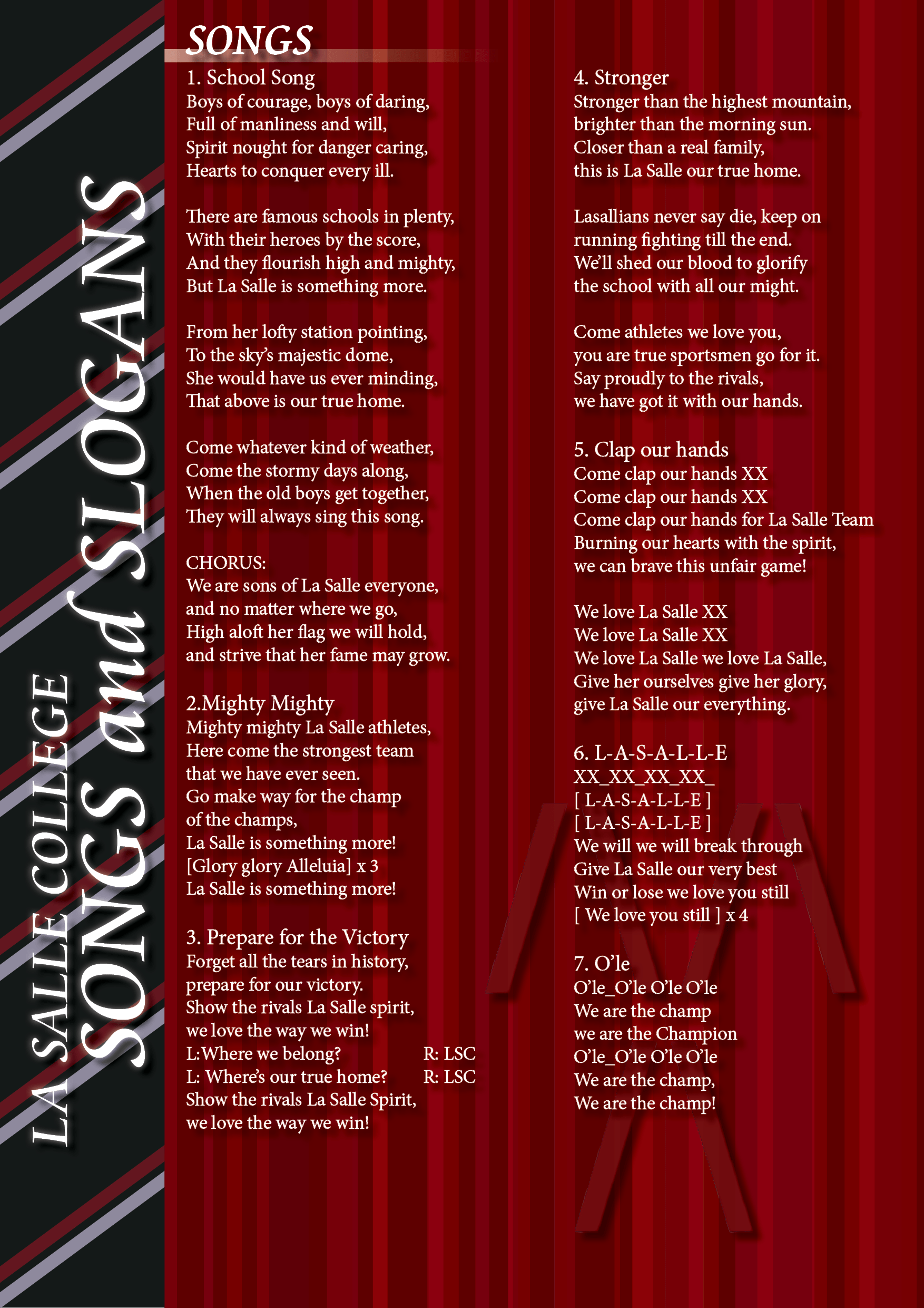 La Salle College Cheering Slogan Sheet – Creative Portfolio